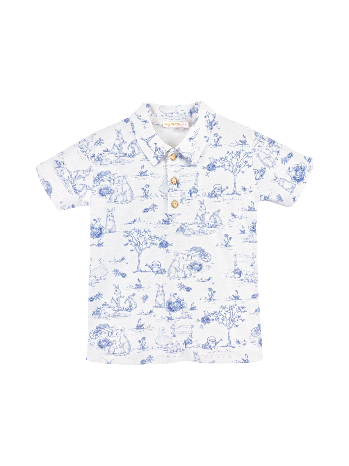 Blue Toile Bunnies Polo – Cute Kids Shirt